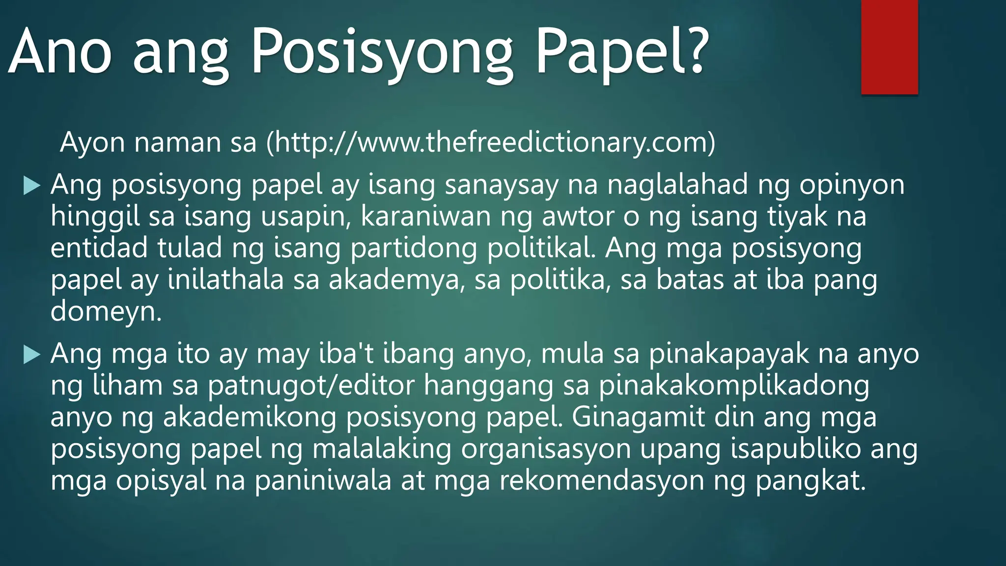 Posisyong Papel in Filipino for Grade 12 | PPTX