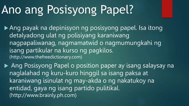 Posisyong Papel in Filipino for Grade 12 | PPTX
