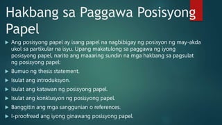 Posisyong Papel in Filipino for Grade 12 | PPTX