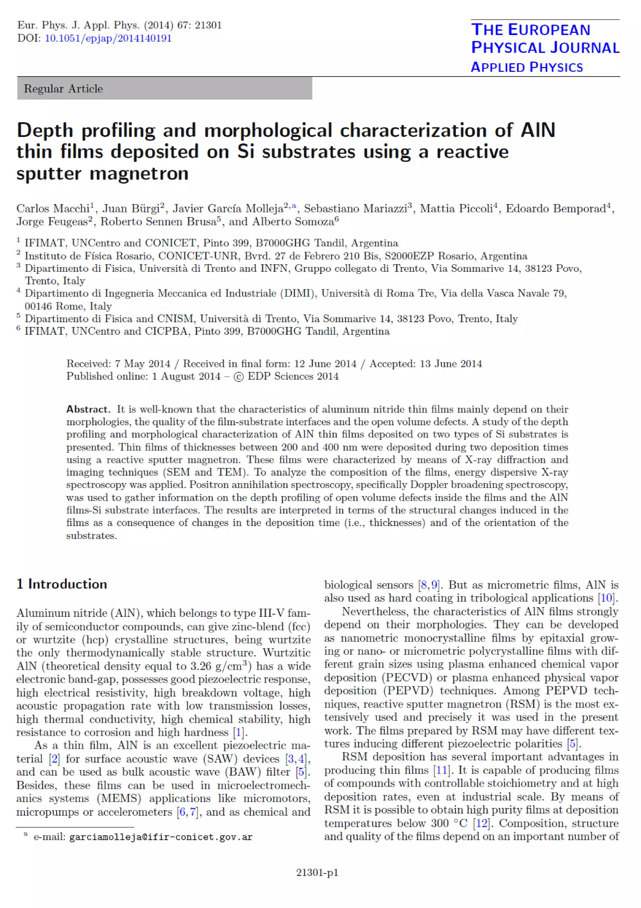 Depth profiling and morphological characterization of AlN thin films ...