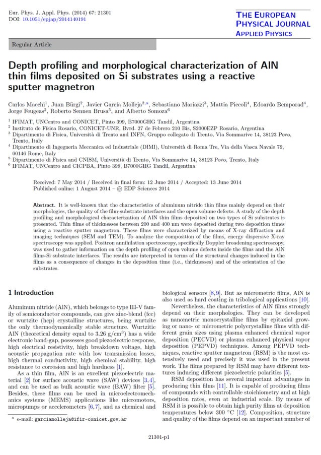 Depth profiling and morphological characterization of AlN thin films ...
