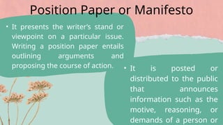 POSITION PAPER ENGLISH FOR PURPOSES IN GRADE 12 | PPTX