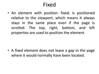 CSS Position and it’s values | PPTX