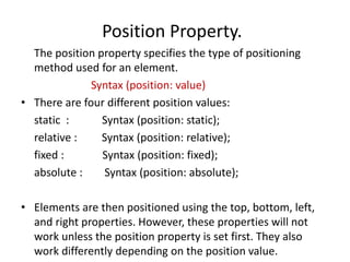 CSS Position and it’s values | PPT