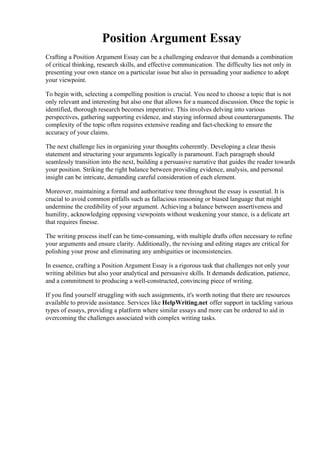 Position Argument Essay. Check my Essay: Argumentative essay writing examples | PDF