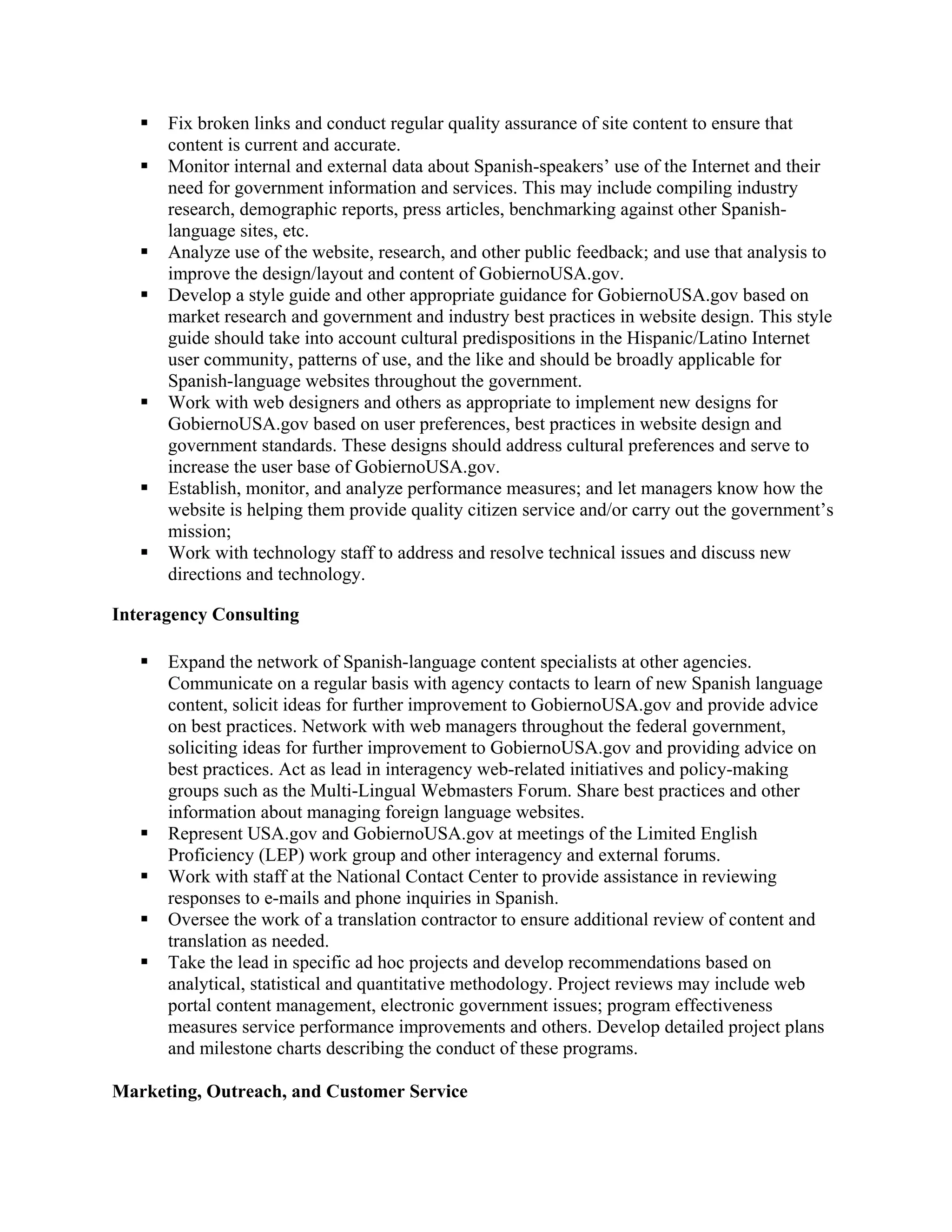 Position Description for Bilingual Content Manager/Program Analyst | PDF