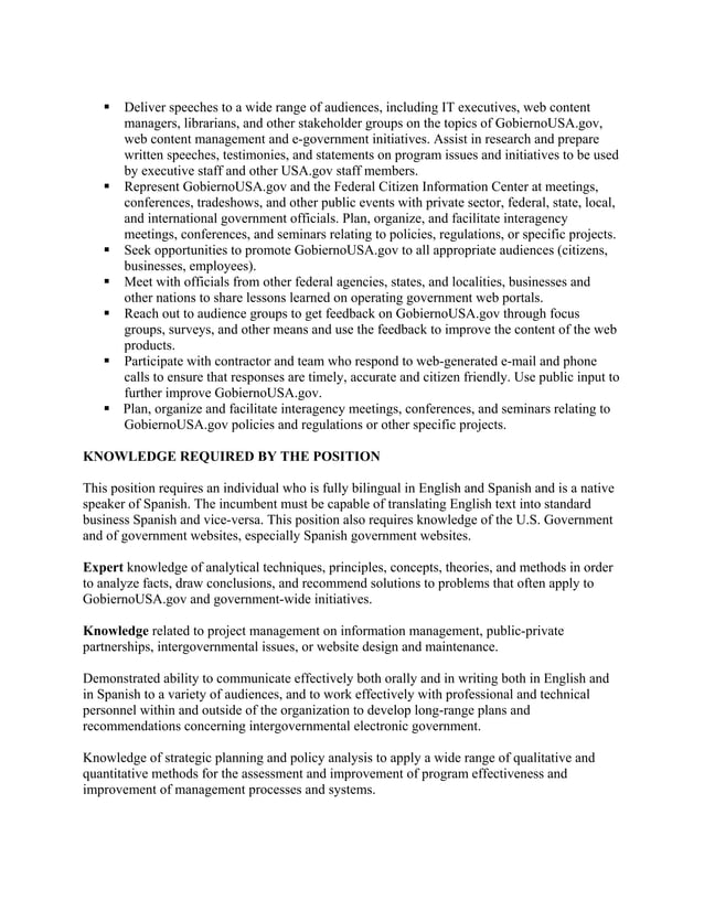 Position Description for Bilingual Content Manager/Program Analyst | PDF