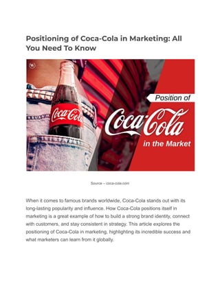 Positioning of Coca-Cola in Marketing: How They Stay on Top | CIO Women ...