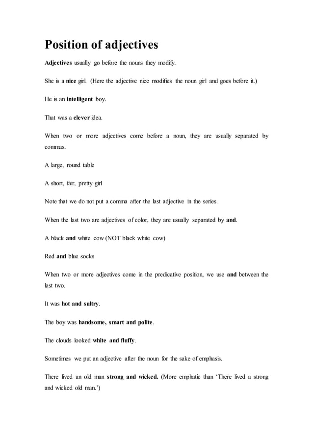 Position of adjectives | PDF