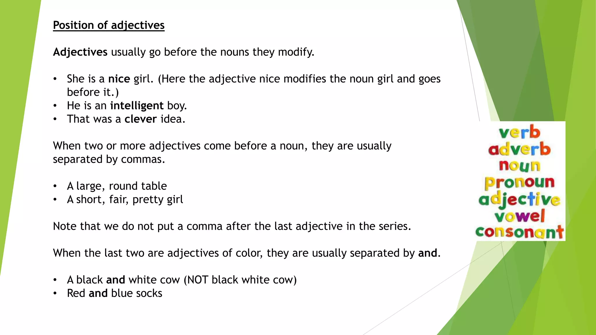 Position of adjectives | PPTX