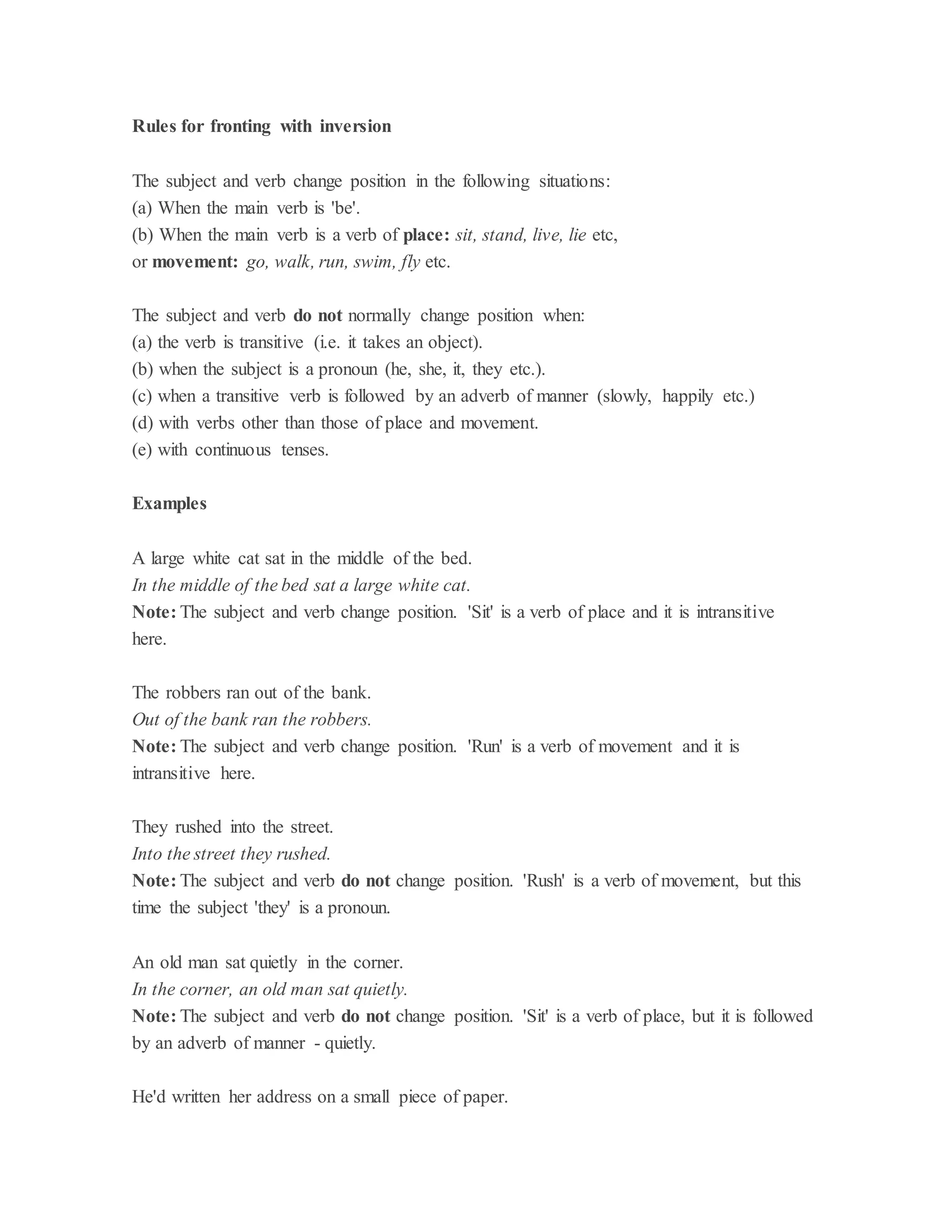 Position of adverbs in english sentences and fronting | DOCX