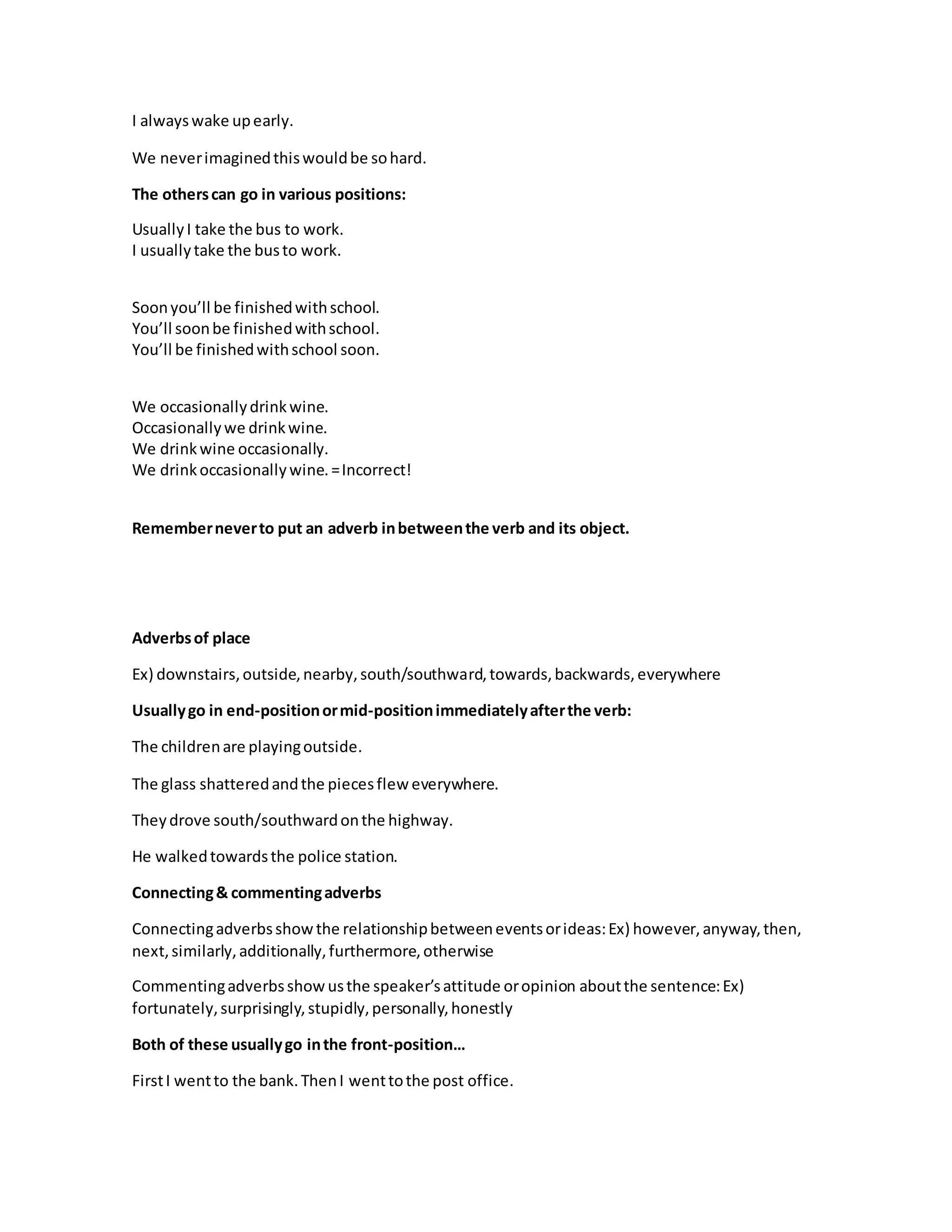 Position of adverbs in english sentences and fronting | DOCX