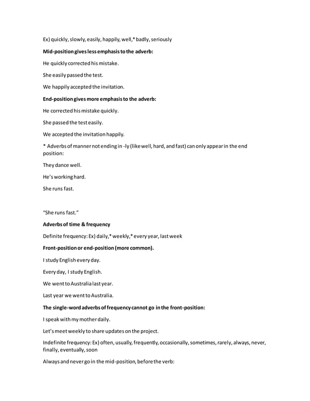 Position of adverbs in english sentences and fronting | DOCX