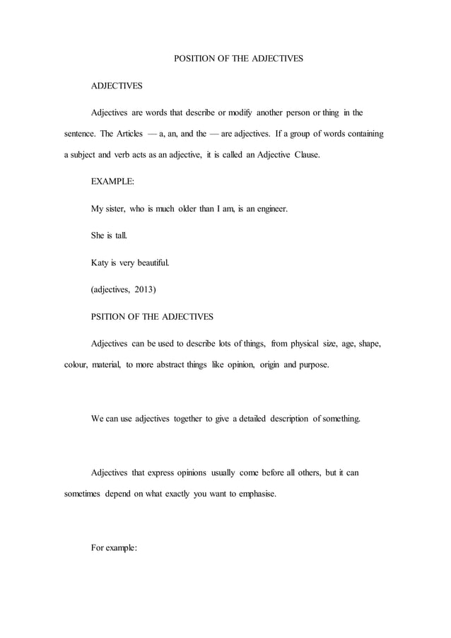 Position of the adjectives | DOCX