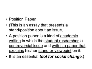 POSITION PAPER.ppt | Resume Writing and Advice | Job Search