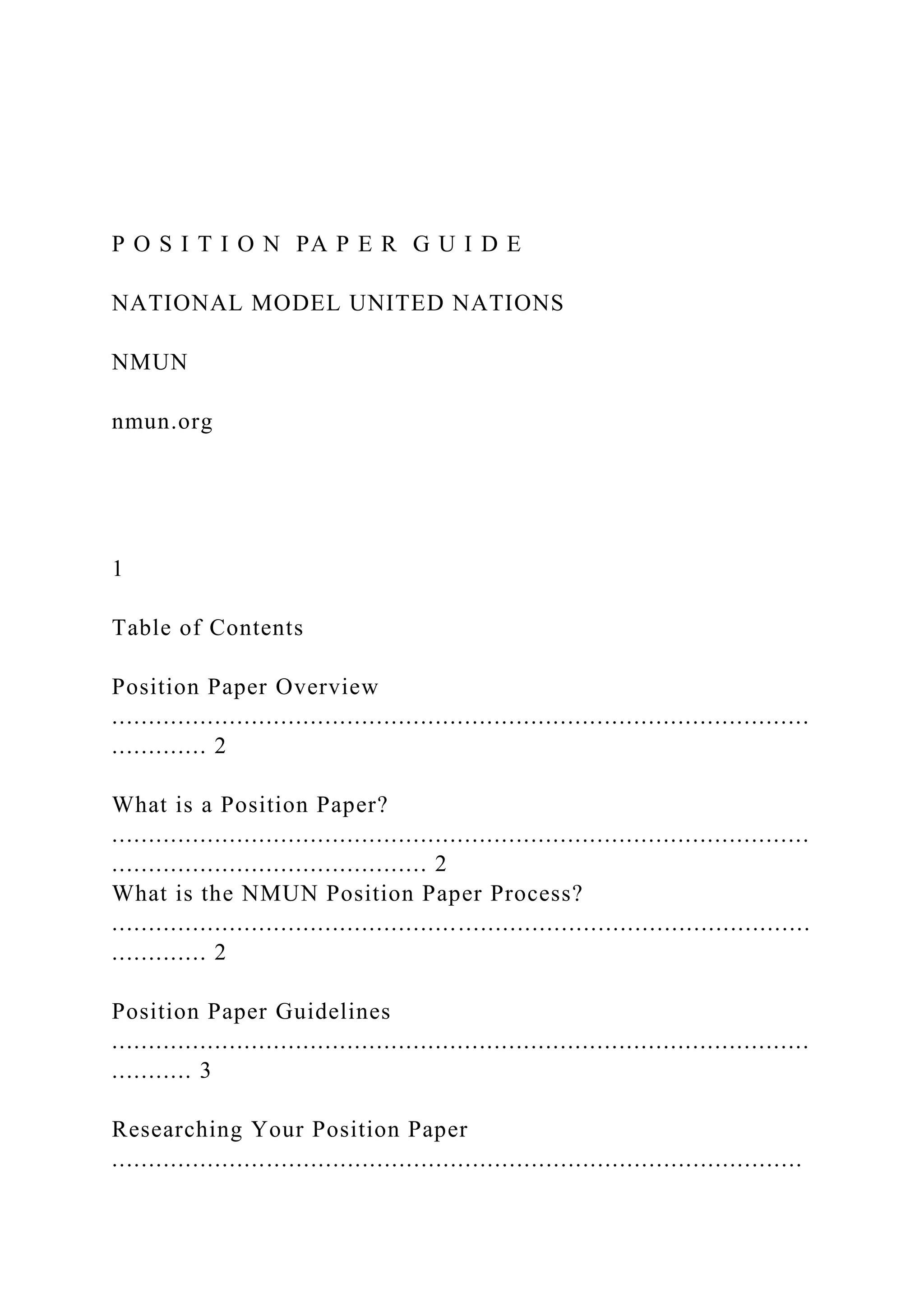 P O S I T I O N PA P E R G U I D ENATIONAL MODEL UNITED .docx