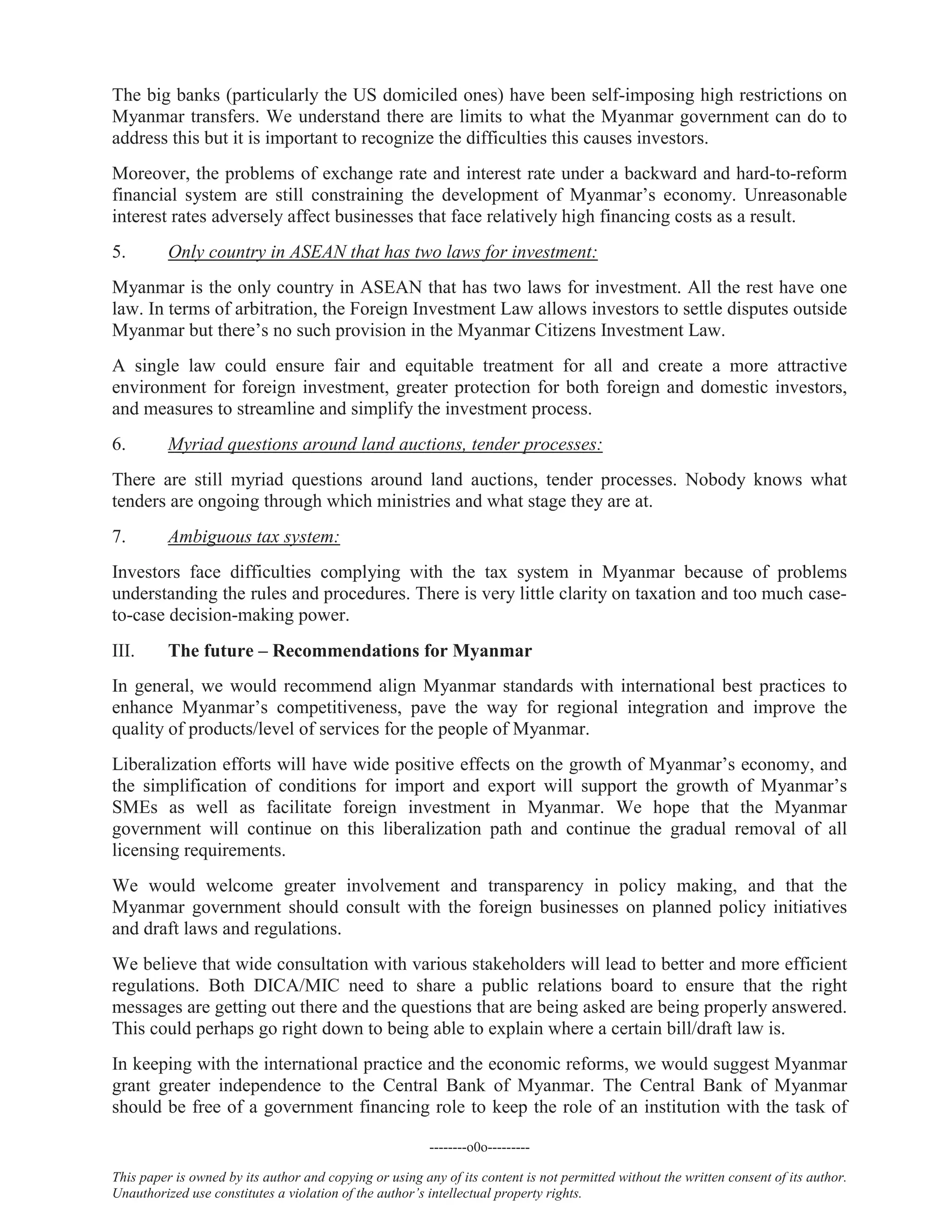 Position paper myanmar investment environment (0115) | PDF