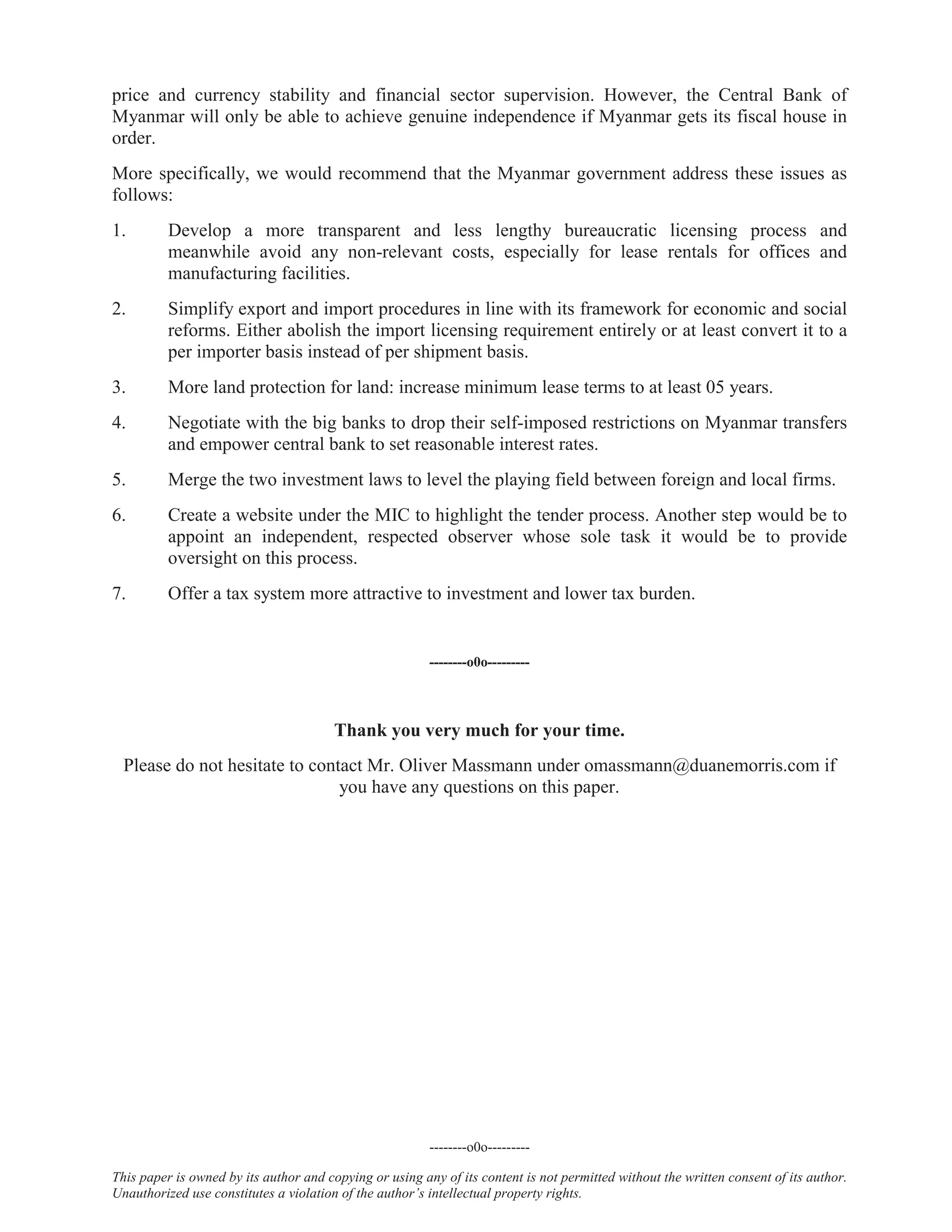 Position paper myanmar investment environment (0115) | PDF