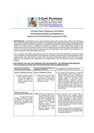 Position Paper On Drafting Of Irr For Ra 9775 | PDF