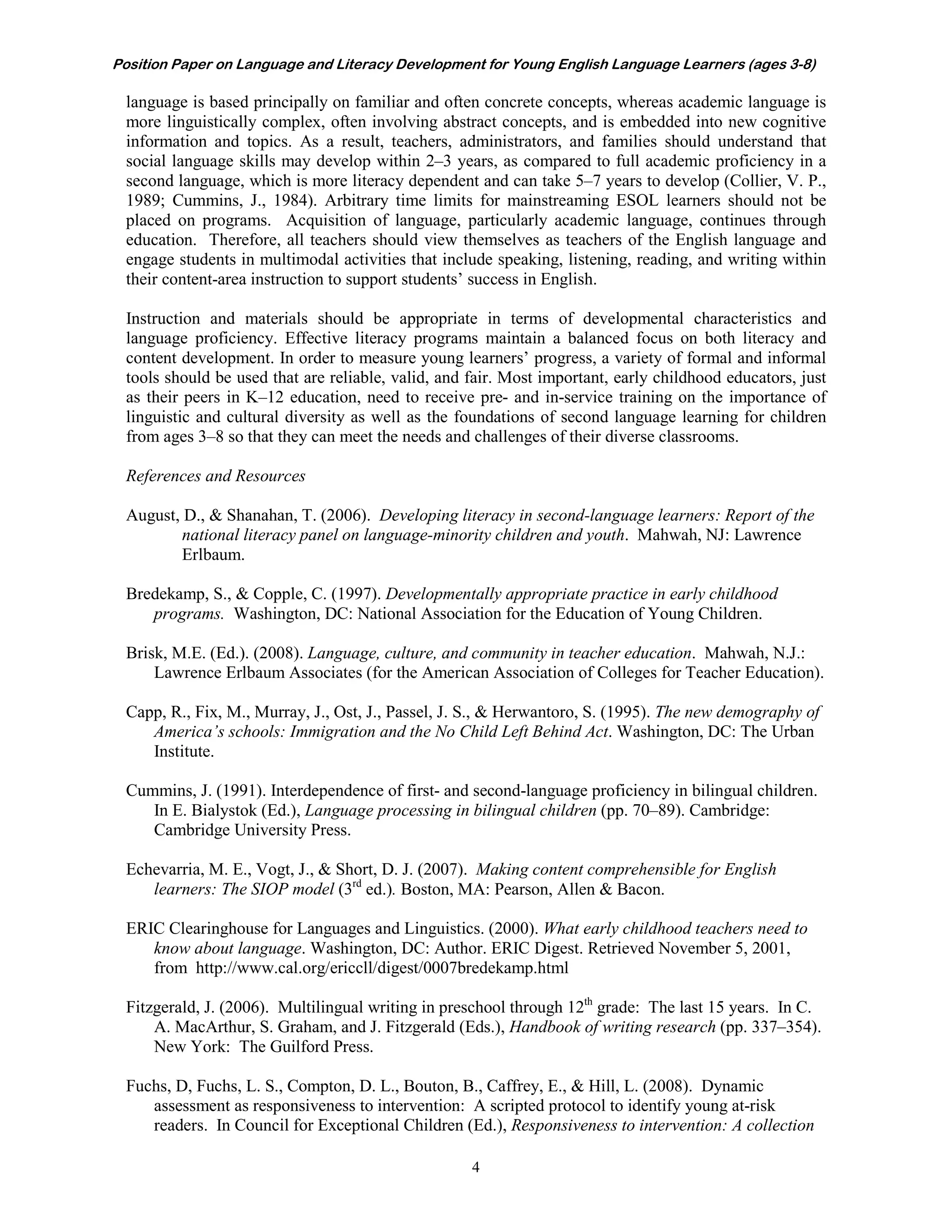 Position paper on language and literacy development | PDF | Early Childhood Education | Education