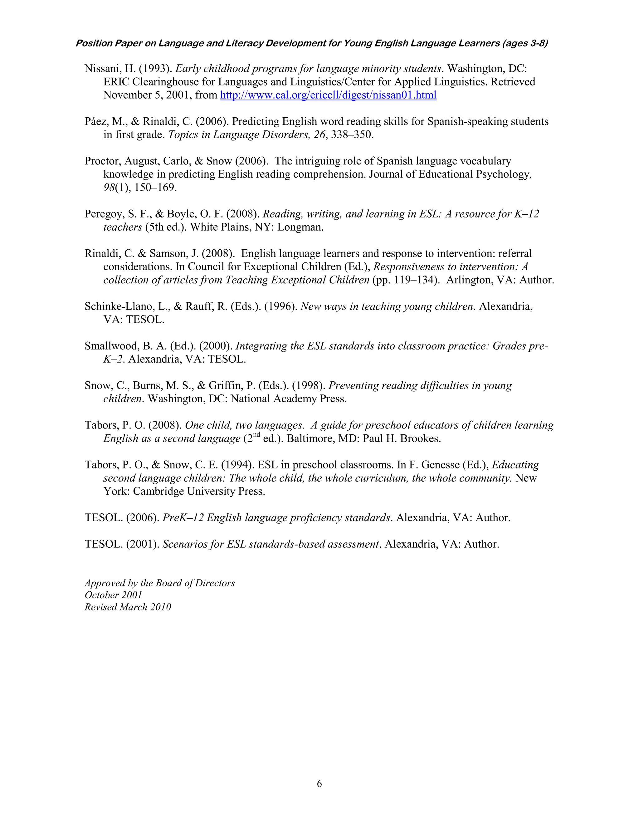 Position paper on language and literacy development | PDF