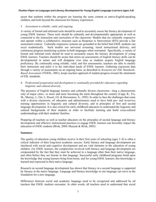 Position paper on language and literacy development | PDF