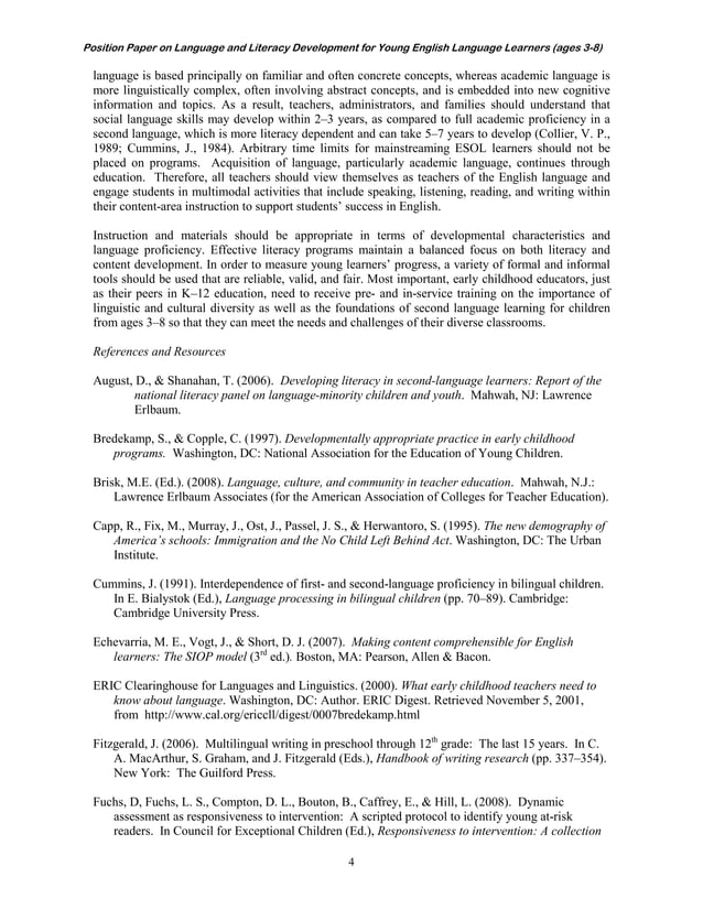 Position paper on language and literacy development | PDF | Early Childhood Education | Education