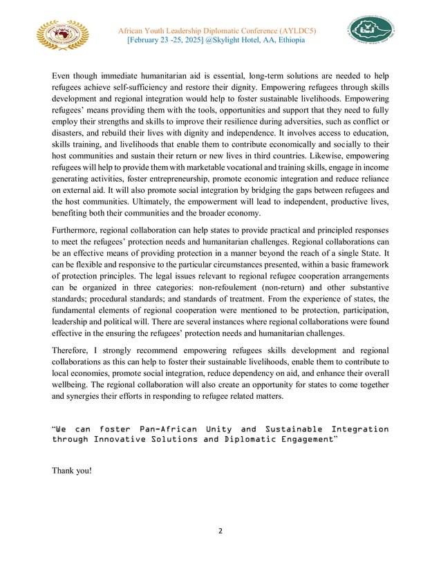 Position Paper on Refugees Empowerment.. | PDF