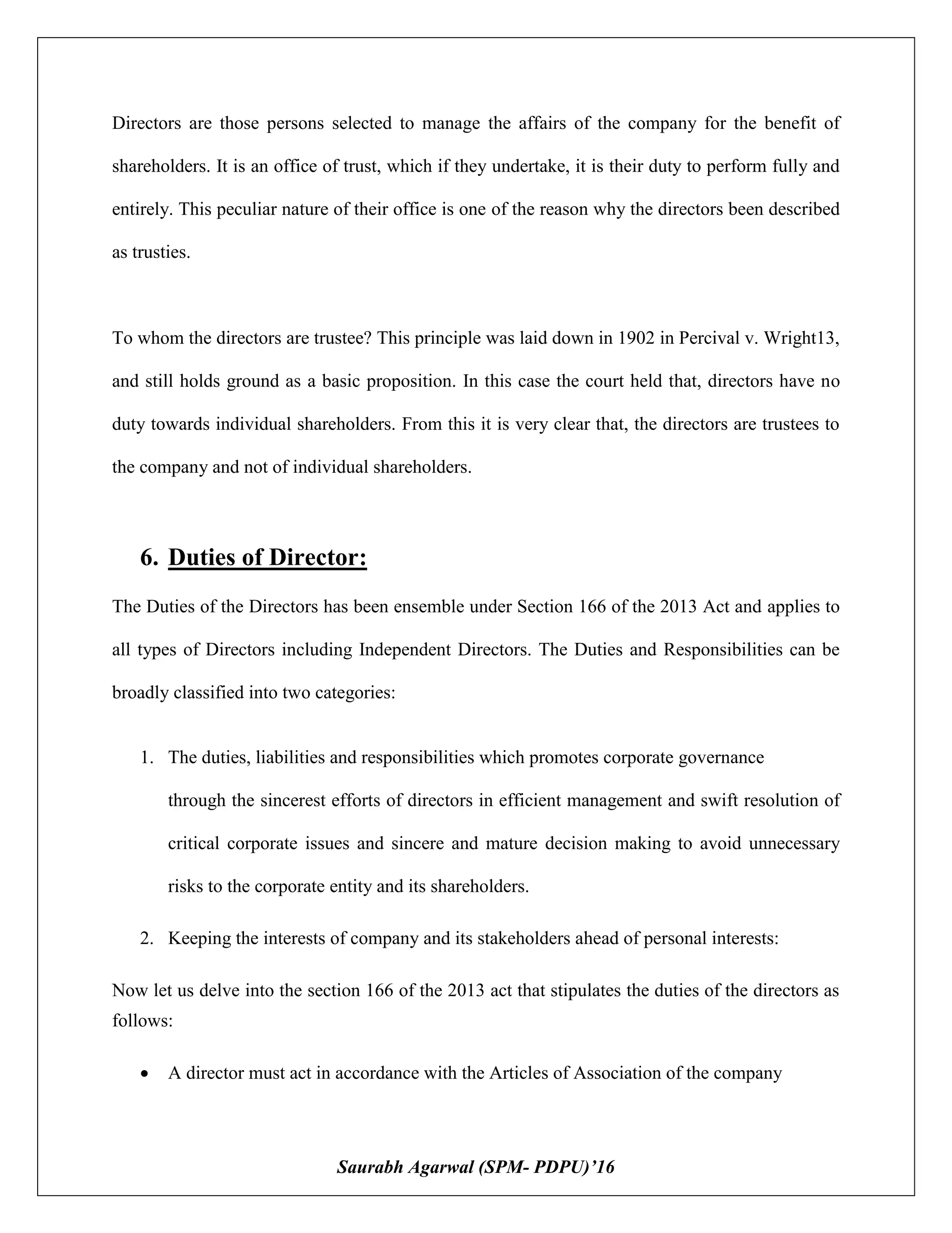 Position, power and duty of Director under Companies Act,2013 | PDF