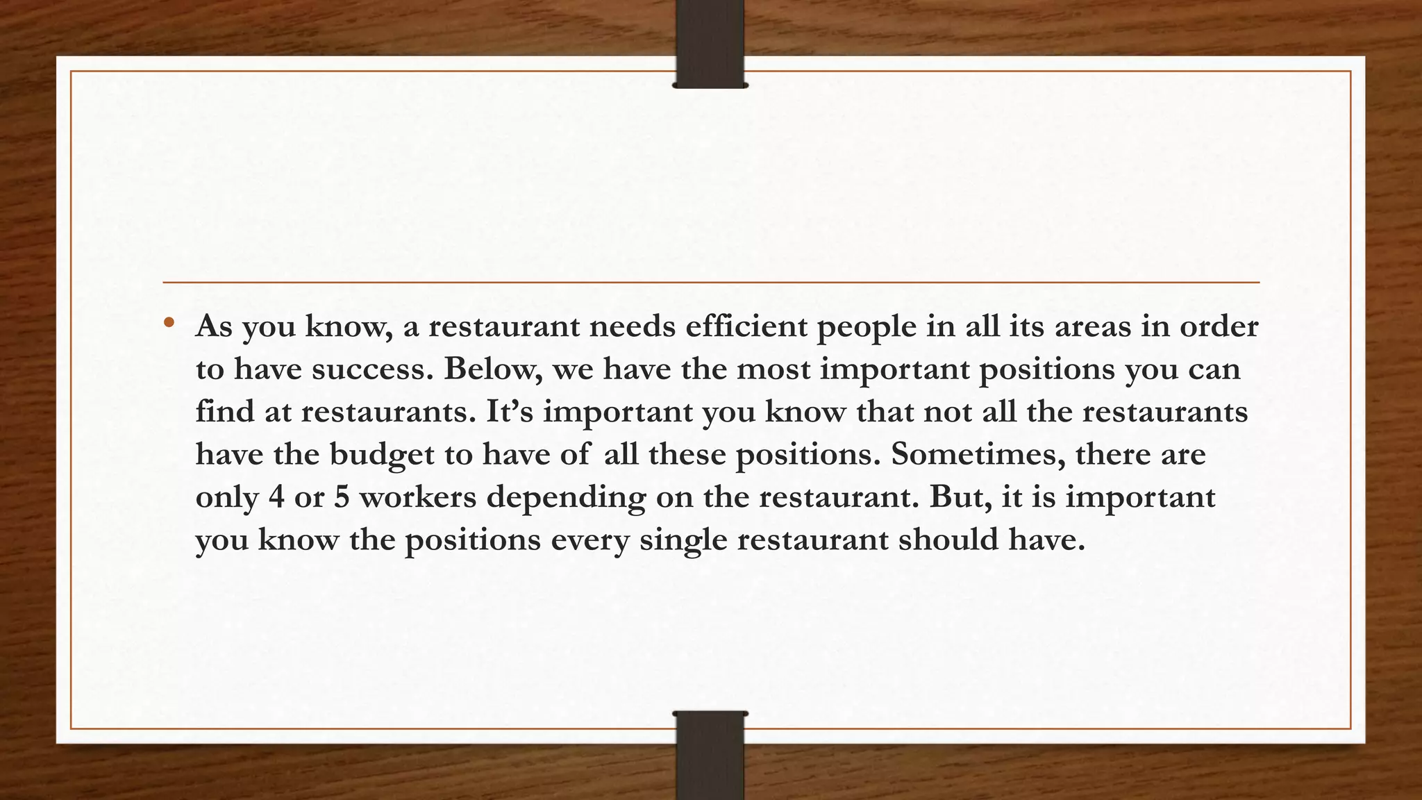 Positions at a restaurant | PPTX
