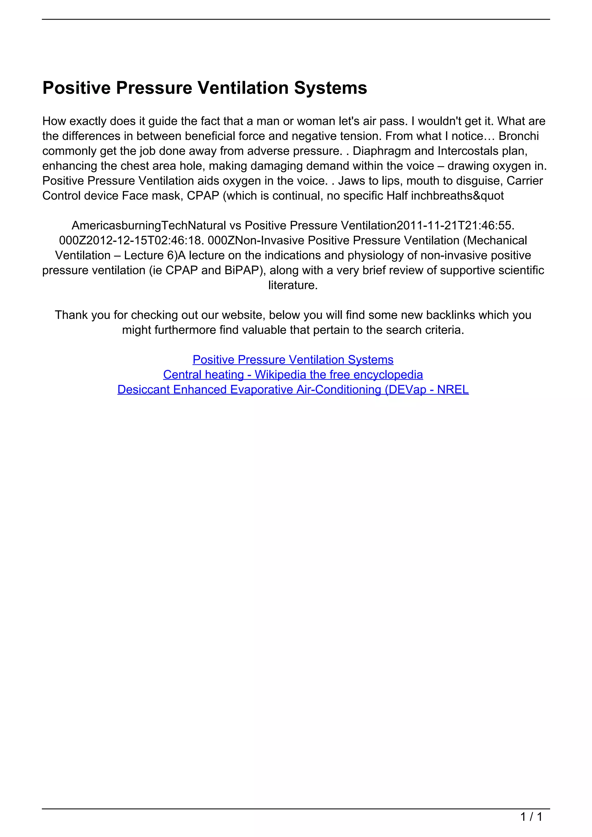 Positive Pressure Ventilation Systems | PDF | Lung and Respiratory ...