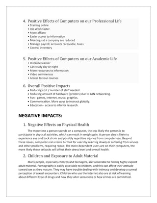 Positive and Negative Impacts of Computer | DOCX