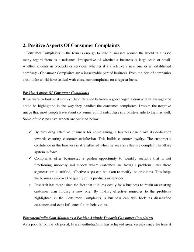 Positive Aspects Of Consumer Complaints by placementindia.com