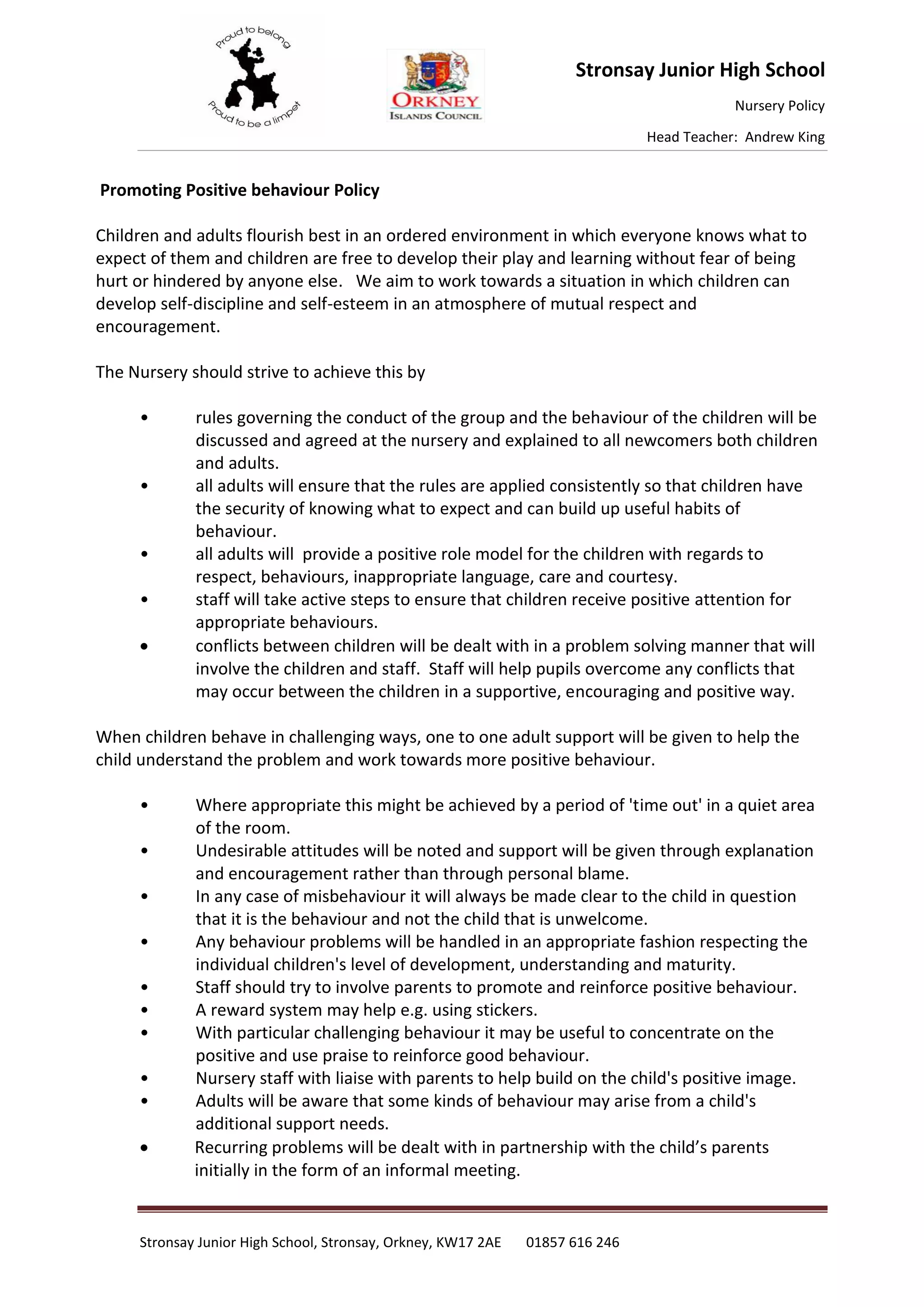 Positive behaviour policy nursery | PDF