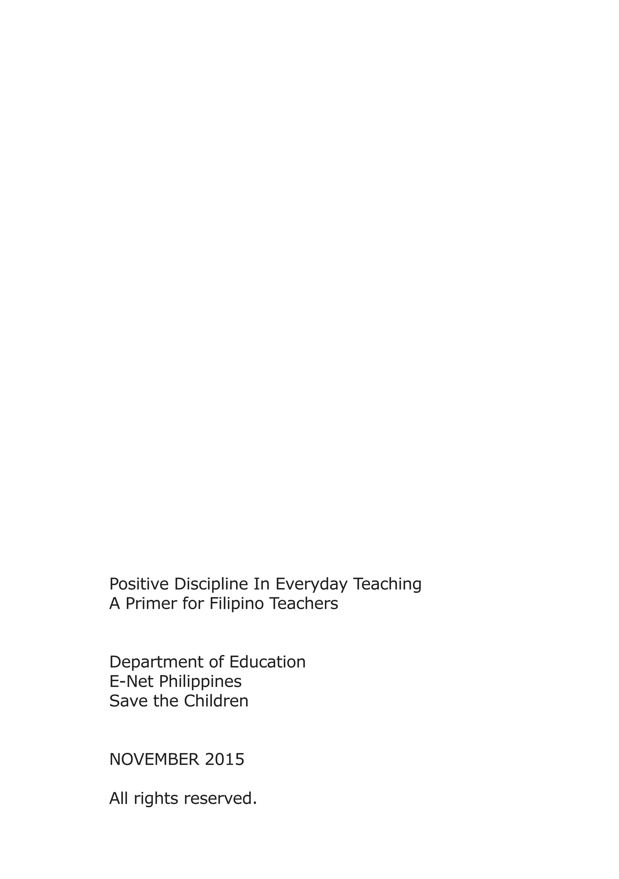 Positive discipline in everyday teaching a primer for filipino teachers ...