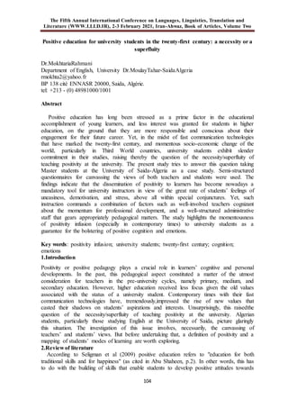 Positive education for university students in the twenty first century ...