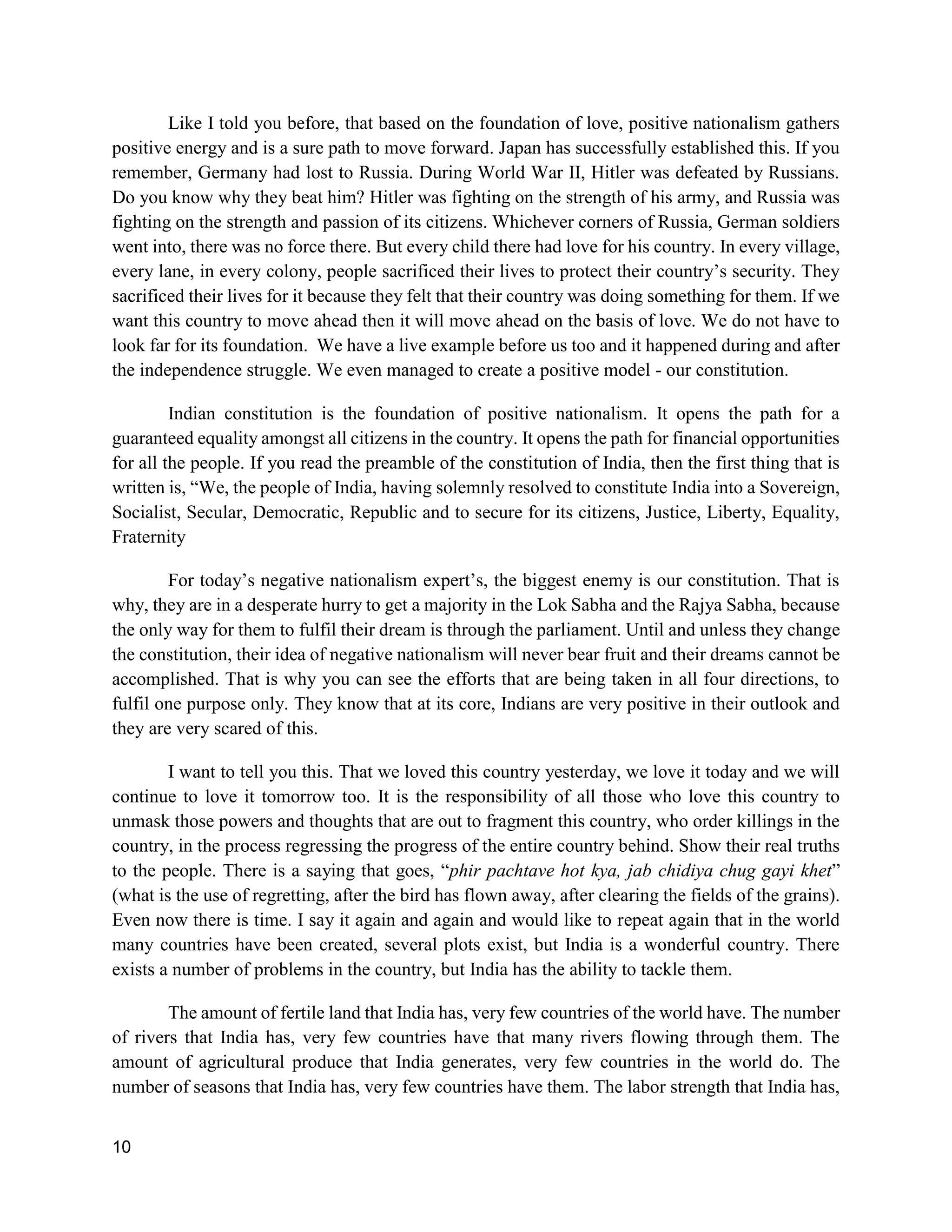 POSITIVE NATIONALISM - The foundation of India’s future | PDF