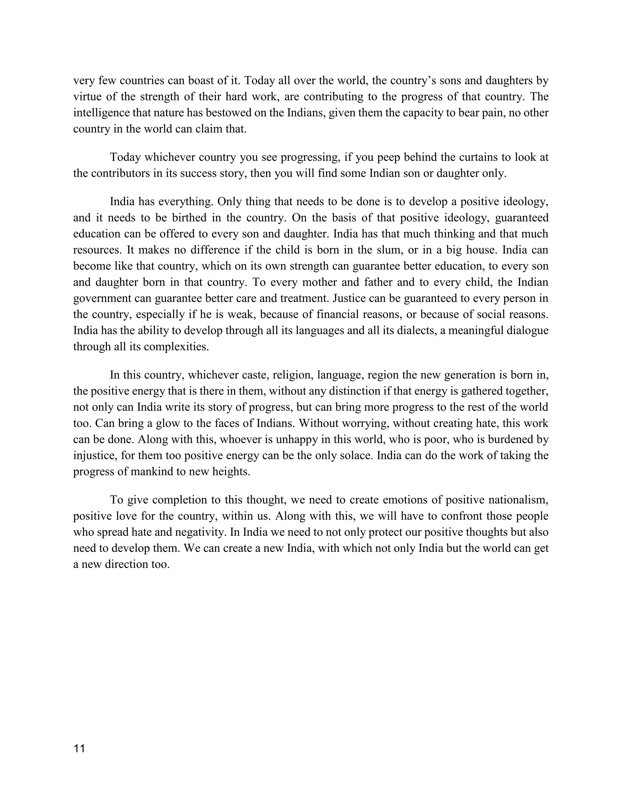 POSITIVE NATIONALISM - The foundation of India’s future | PDF