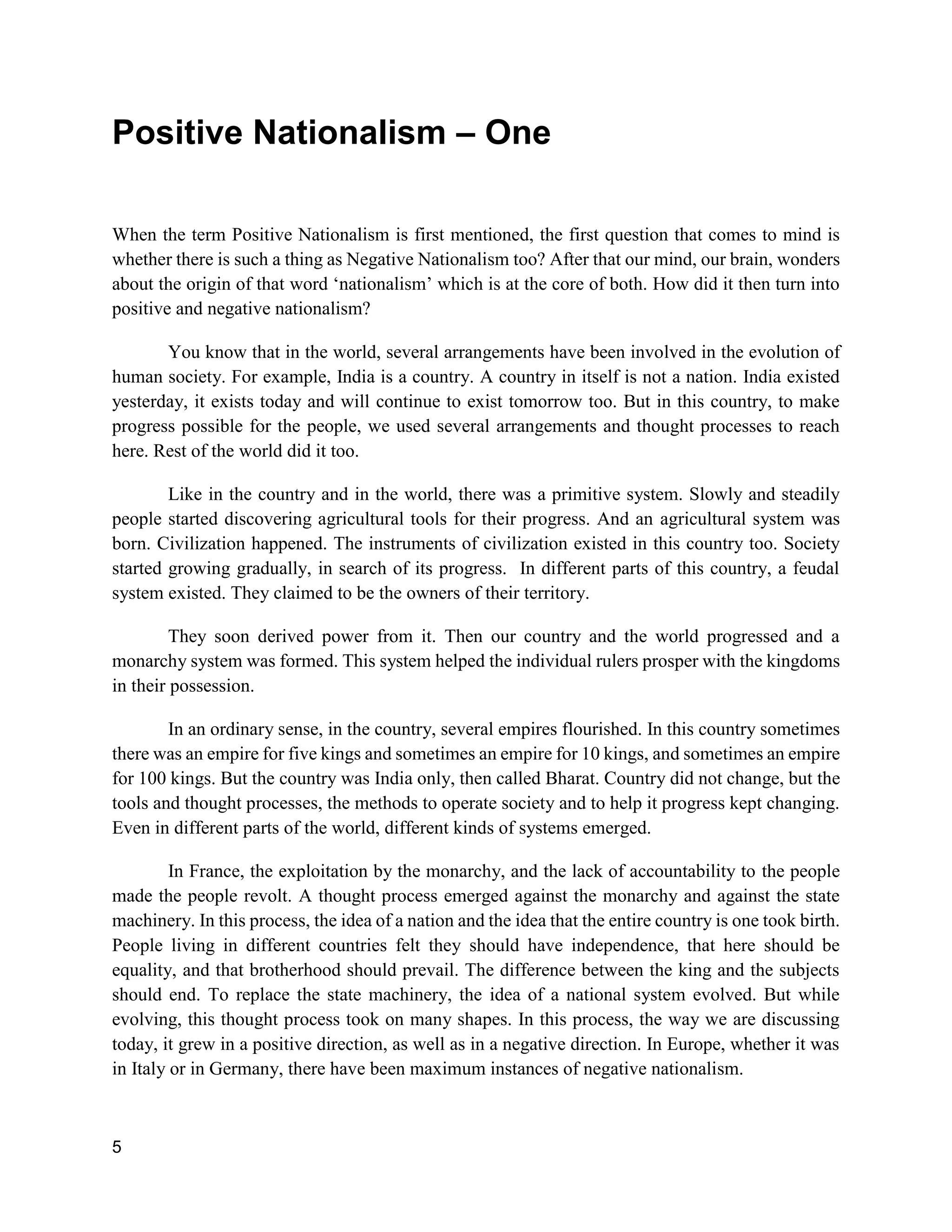 POSITIVE NATIONALISM - The foundation of India’s future | PDF