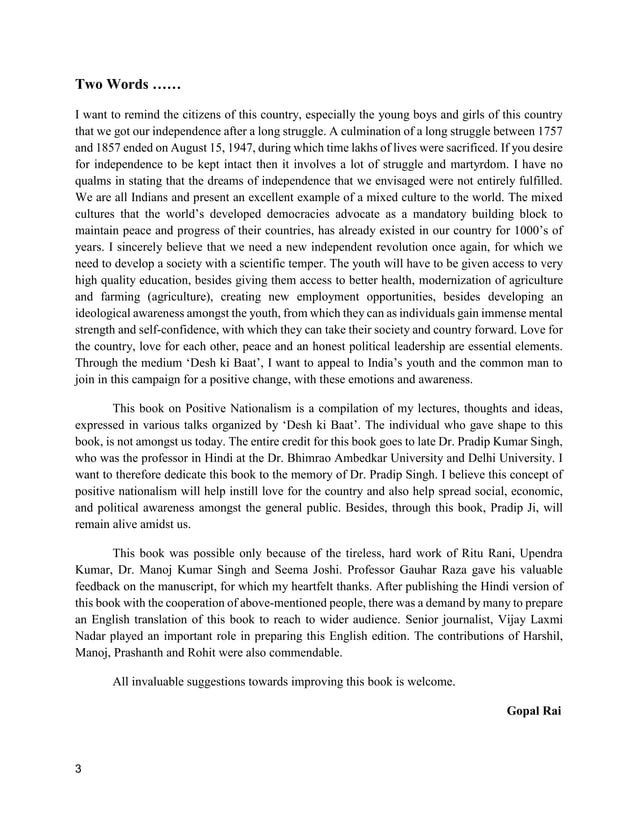 POSITIVE NATIONALISM - The foundation of India’s future | PDF