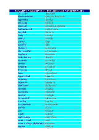 Positive negative adjectives for personality | PDF