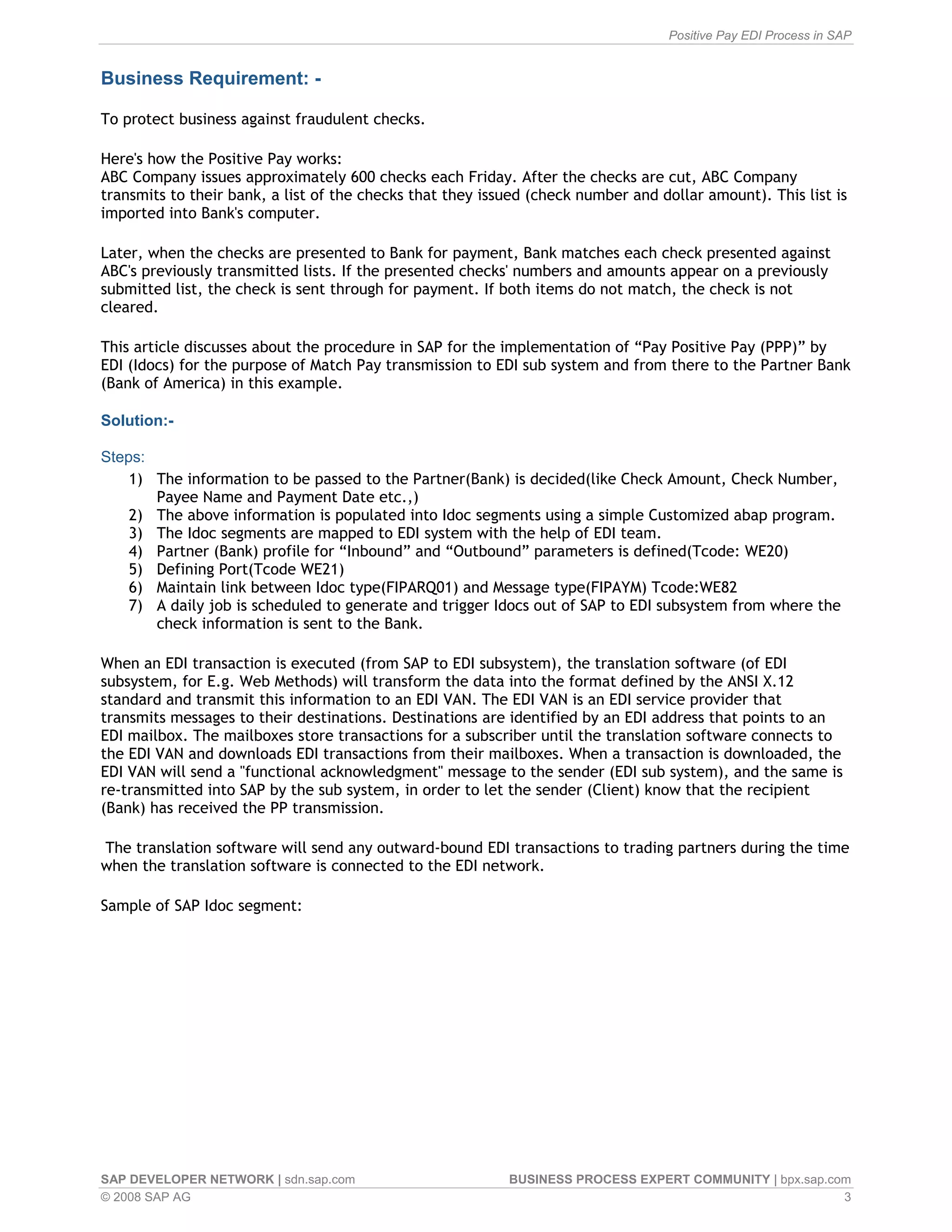 Positive pay edi process in sap | PDF