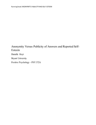Anonymity Versus Publicity of Answers and Reported Self-Esteem | DOCX ...