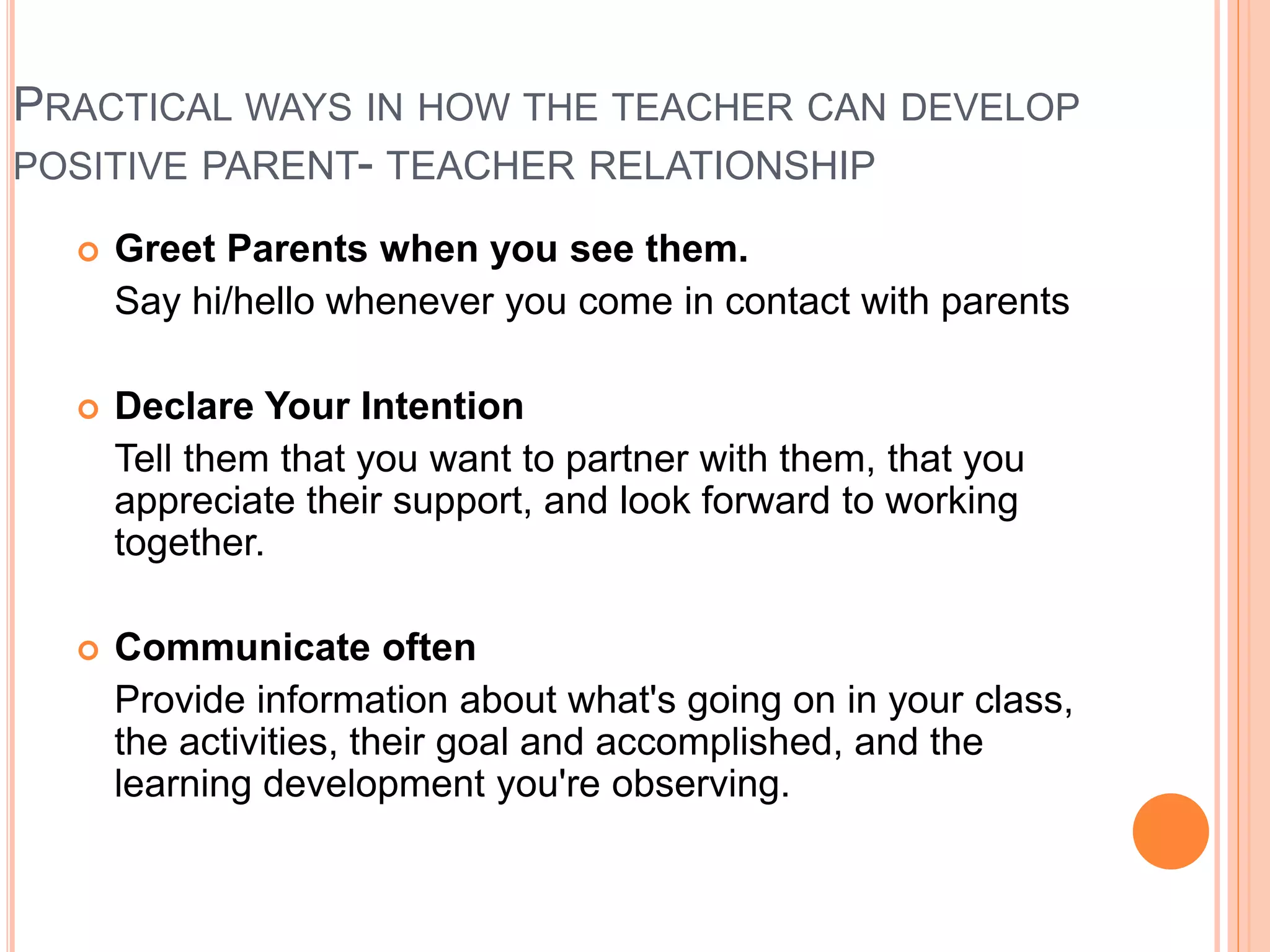 Positive relationships student, parents and teachers | PPTX