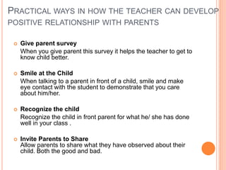 Positive relationships student, parents and teachers | PPTX