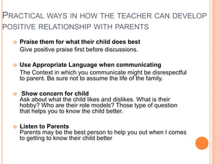 Positive relationships student, parents and teachers | PPTX
