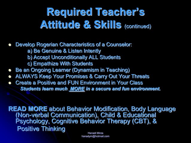 Positive teacher attitude & positive class env | PPS | Educational ...