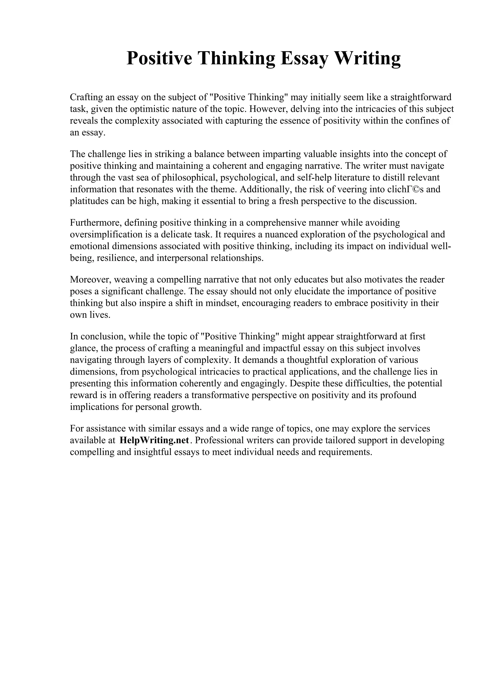 Positive Thinking Essay Writing | PDF