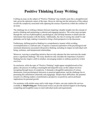 Positive Thinking Essay Writing | PDF