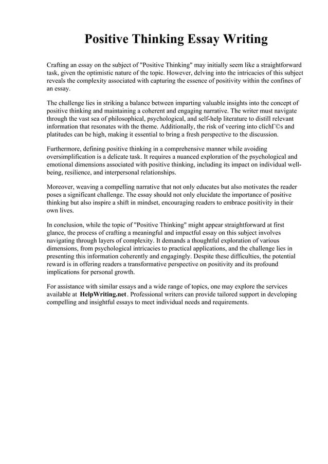 Positive Thinking Essay Writing | PDF